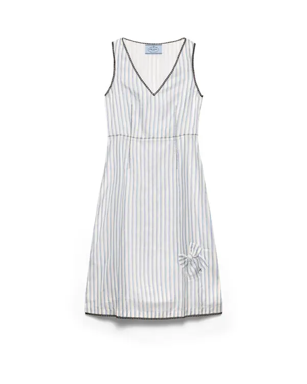Prada Striped Dress With Bow - Light Blue