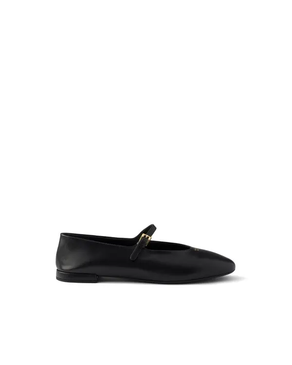Prada Leather Ballerinas With Logo-engraved Buckle