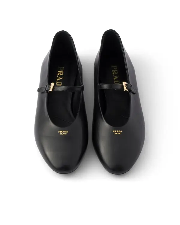 Prada Leather Ballerinas With Logo-engraved Buckle