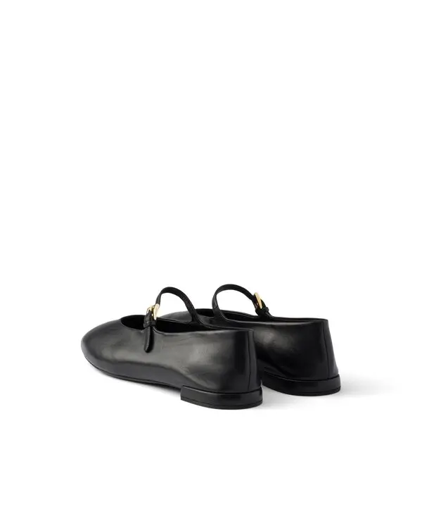 Prada Leather Ballerinas With Logo-engraved Buckle