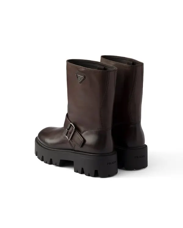 Prada Leather Mid-calf Buckled Boots - Brown