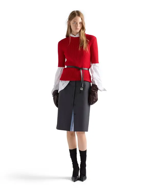 Prada Light Mohair And Chambray Skirt