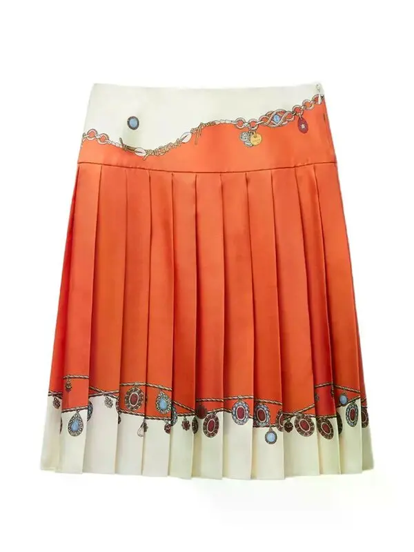 Versace Stolen Jewels Silk Midi Skirt - Orange