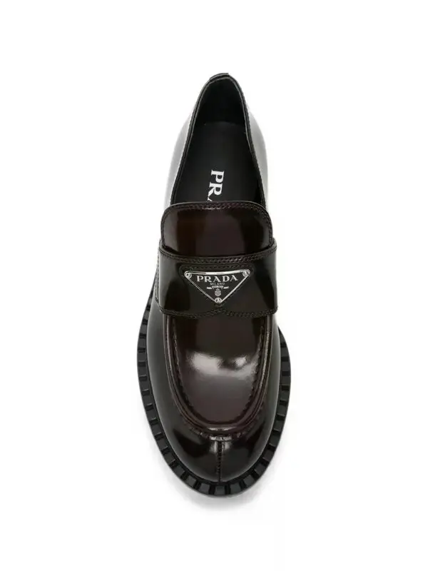 Prada Chocolate Brushed Leather Loafers - Brown