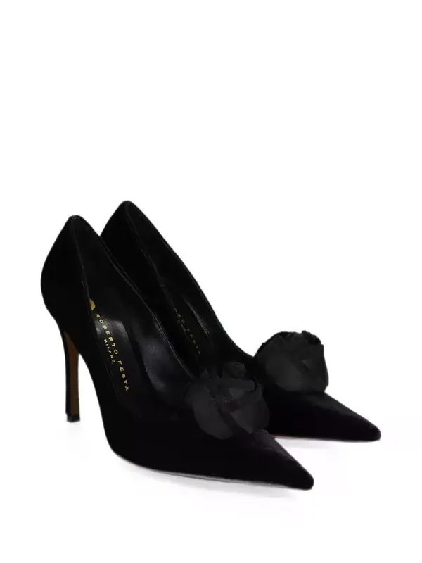 Roberto Festa Rose-detail Pointed-toe Pumps - Black