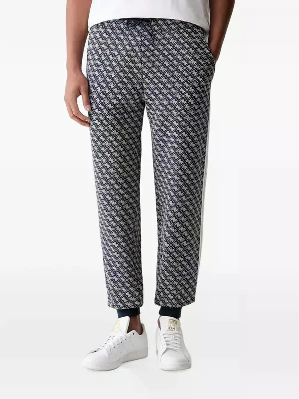 Guess Monogram-print Side-stripe Track Pants - Blue