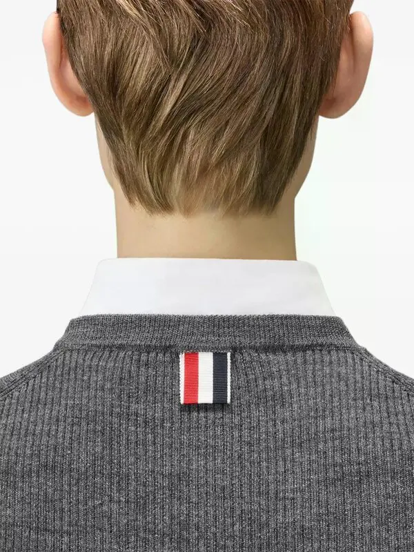 Thom Browne Ribbed Knit Sleeveless Crewneck Top With Rwb Stripe Detail - Grey