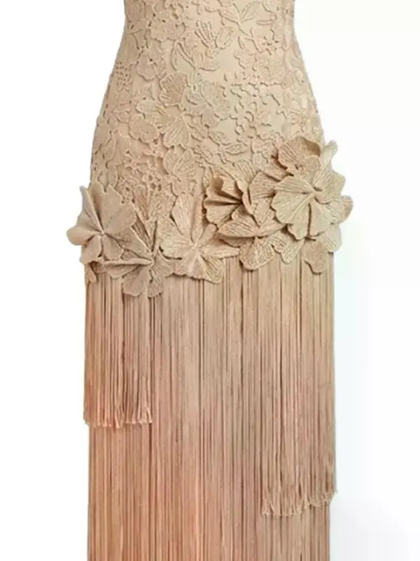 Elie Saab Raffia-embroidered Fringed Halterneck Dress
