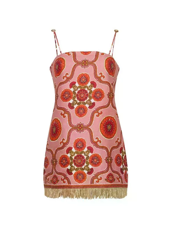 Cara Cara Valencia Floral-print Fringed Mini Dress - Pink