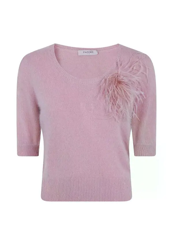 TWINSET Feather-embellished Puff-sleeve Sweater - Pink