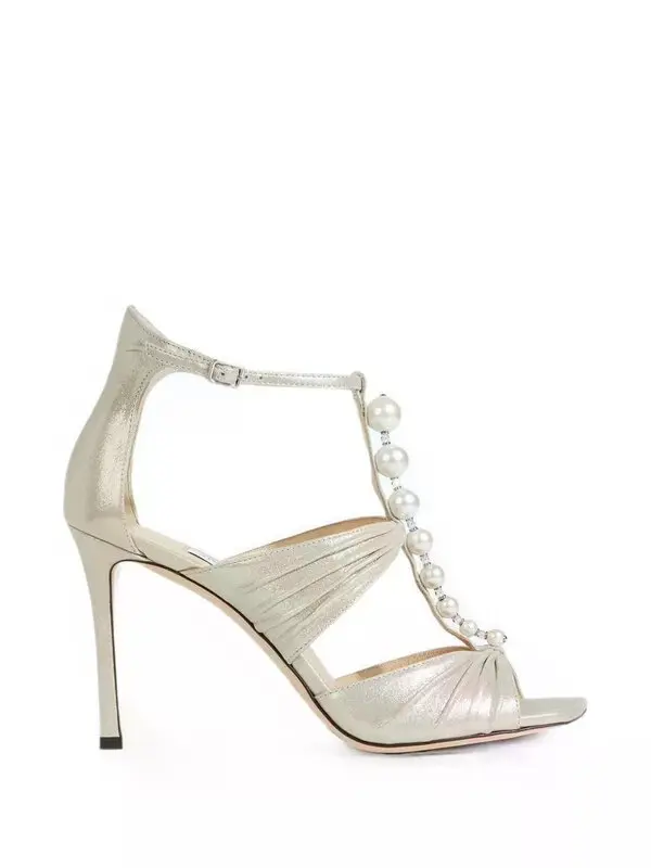 JIMMY CHOO Aura Faux-pearl Sandals - Gold