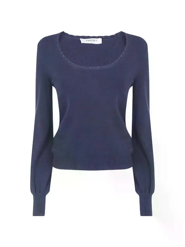TWINSET Scalloped-edge Fine-knit Sweater - Blue