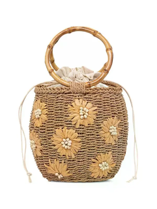 HOSS INTROPIA Norma Floral Appliqué Bamboo Handbag - Brown