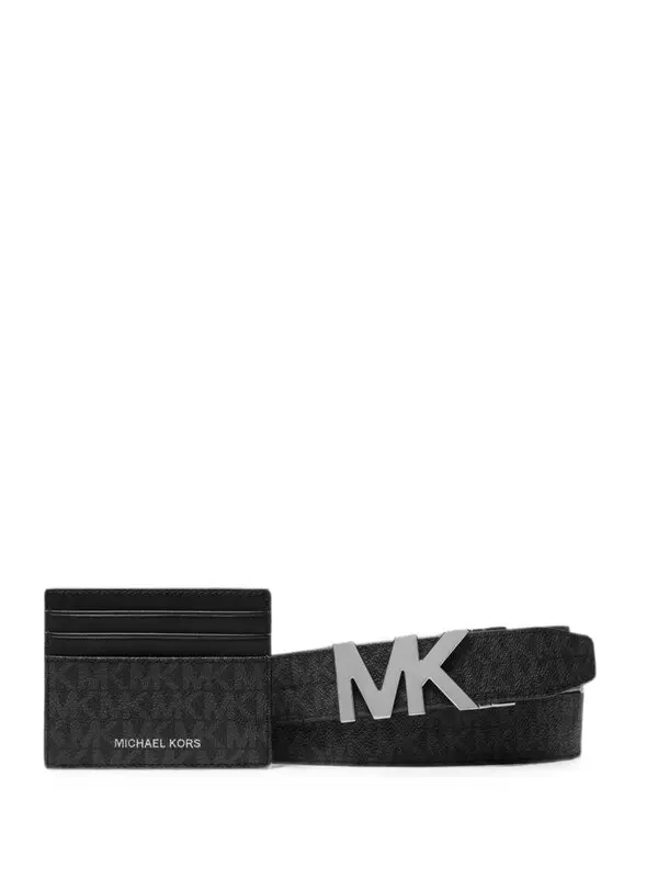 Michael Kors Monogram-pattern Logo-plaque Belt And Wallet Set