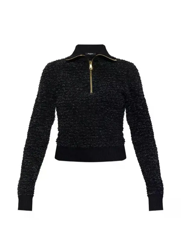 Balmain Bouclé-knit Quarter-zip Sweater