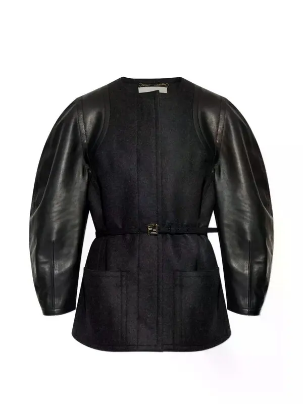 Fendi Leather-sleeve Belted Jacket