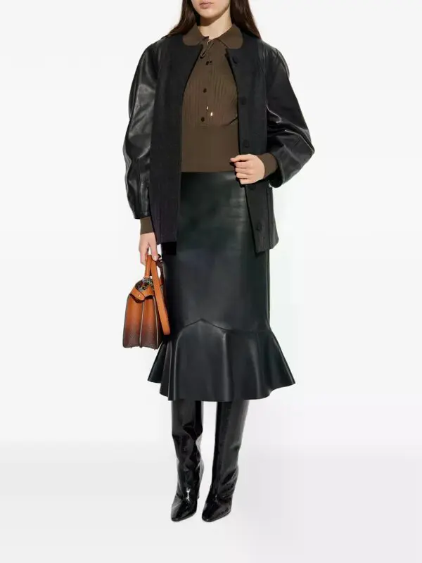 Fendi Leather-sleeve Belted Jacket