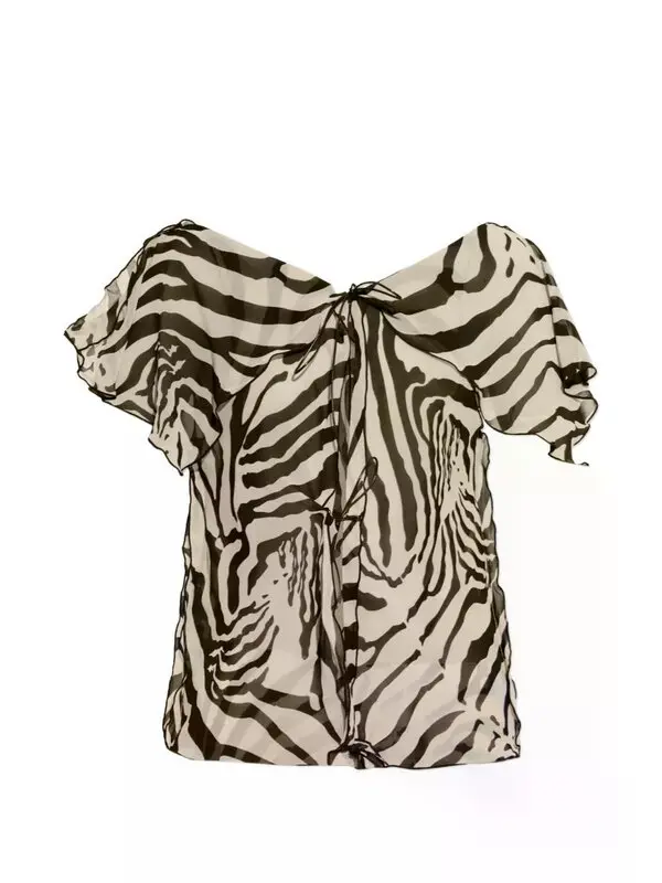 IRO PARIS Zebra-print Ruffled Top - Neutrals