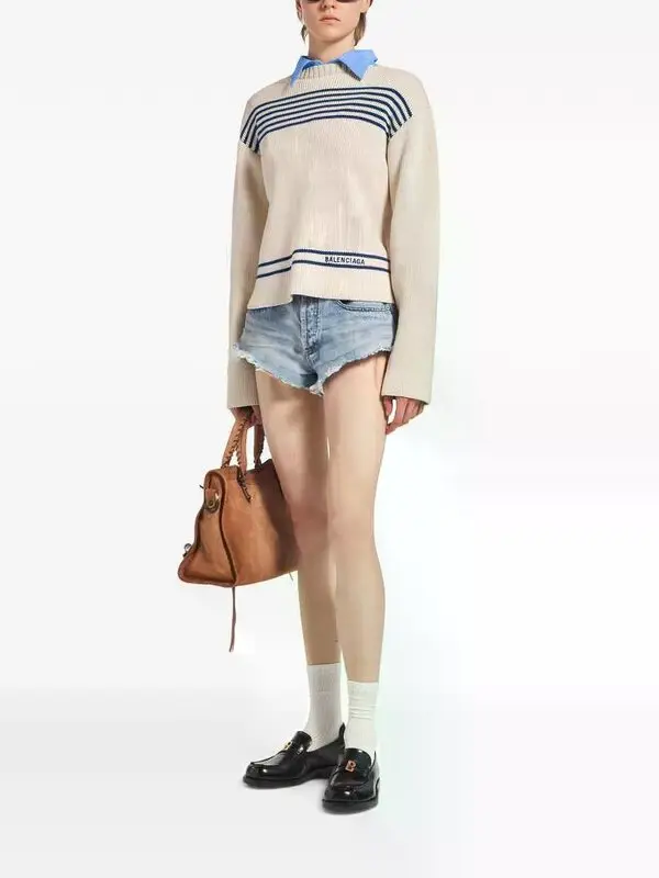 Balenciaga Distressed Frayed Edge Denim Shorts - Blue