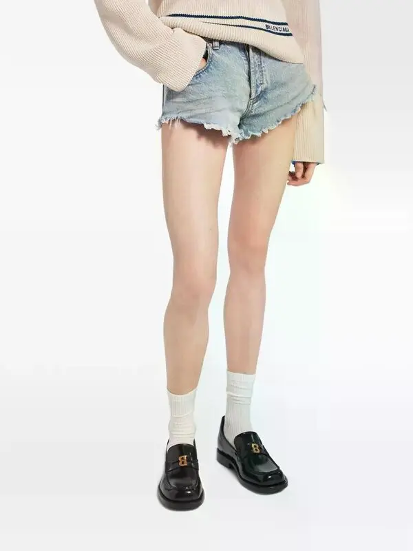 Balenciaga Distressed Frayed Edge Denim Shorts - Blue