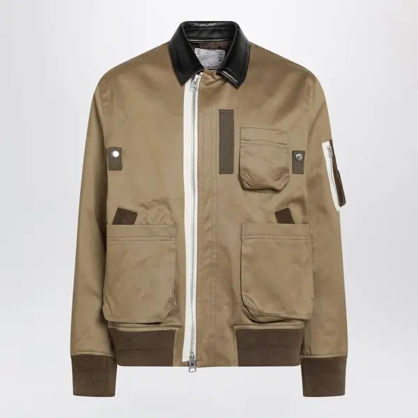 Sacai Beige Cotton And Nylon Bomber Jacket