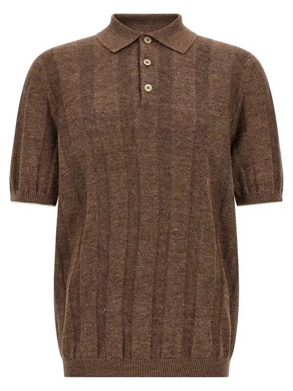 Brunello Cucinelli Wide Ribbed Polo Shirt - Brown