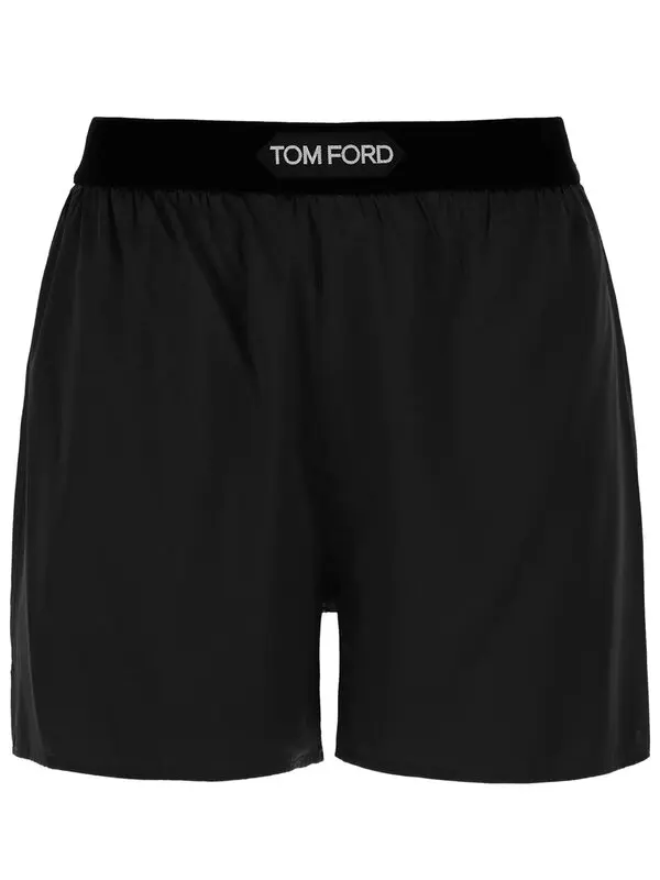 TOM FORD Silk Shorts With Logo Waistband - Black
