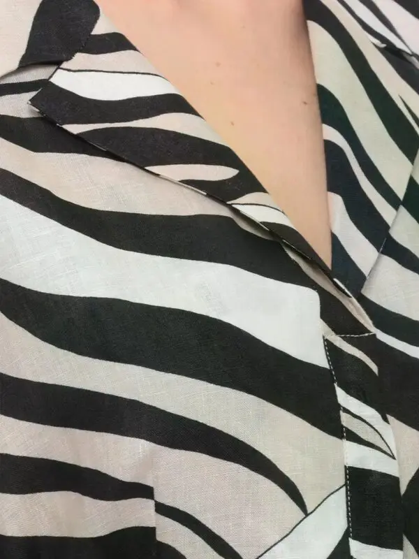 Marella Zebra Print Linen Belted Midi Shirt Dress