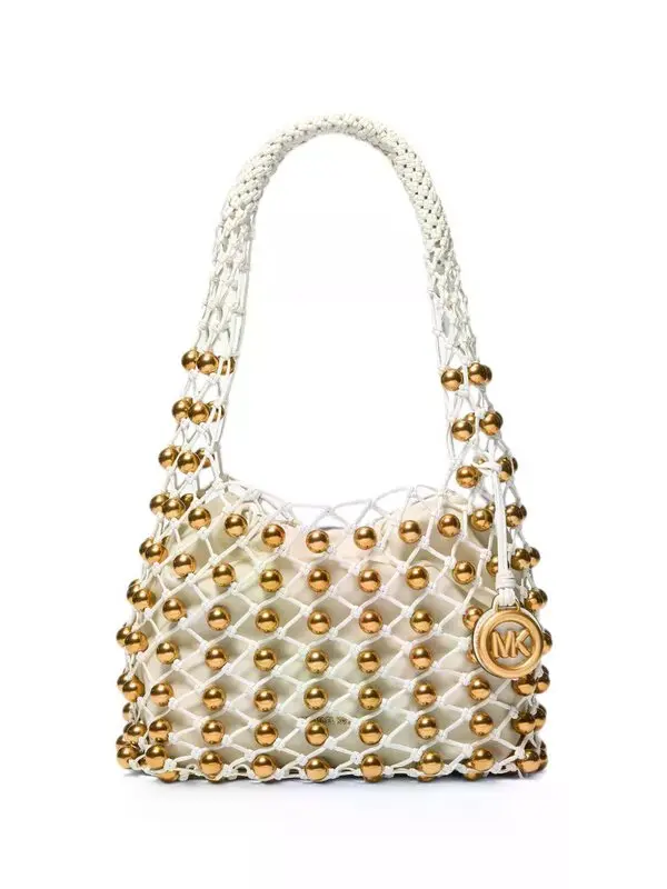 Michael Kors Small Gwen Bead-embellished Woven Shoulder Bag - White