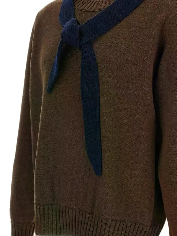 Sacai Crew Neck Sweater With Scarf Detail