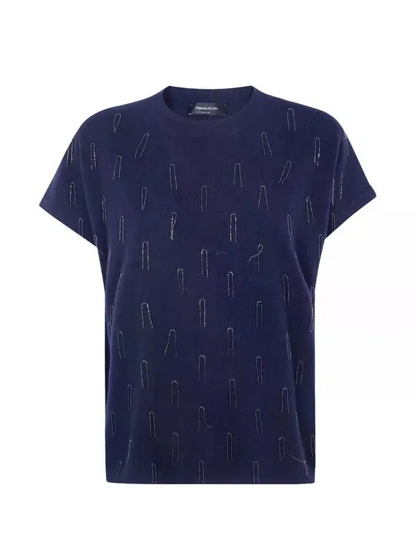 Fabiana Filippi Bead-embellished Short-sleeve T-shirt - Blue