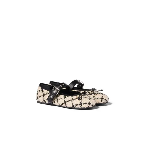 Miu Miu Bouclé Check Ballerinas - Ivory/black