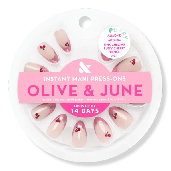 OLIVE & JUNE Instant Mani Press On Nails Puffy Cherry French - One-color