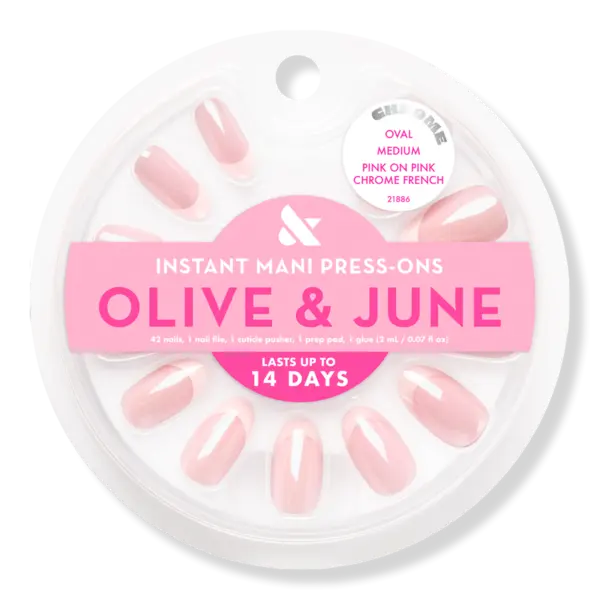 OLIVE & JUNE Instant Mani Press On Nails Pink Chrome French - One-color