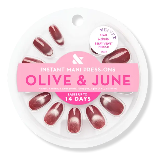 OLIVE & JUNE Instant Mani Press On Nails Berry Velvet French - One-color