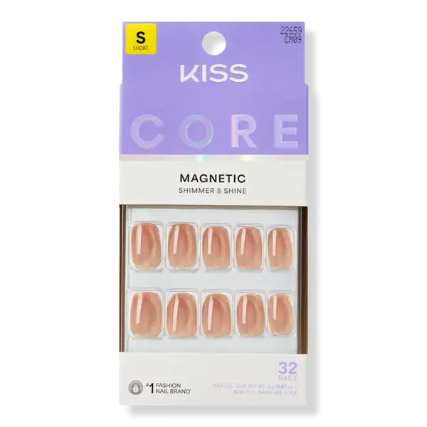 Kiss Core Magnetic Short Squoval Press On Nails, Bedazzling - One-color