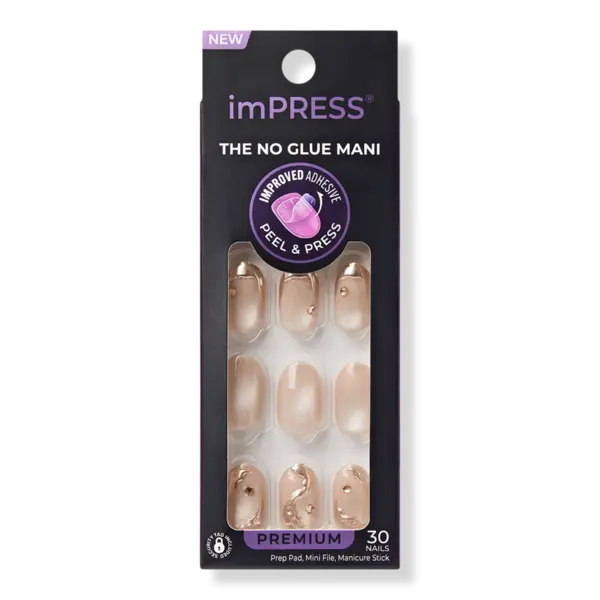 Kiss Impress Premium Short Oval Press On Nails, Over The Top - One-color