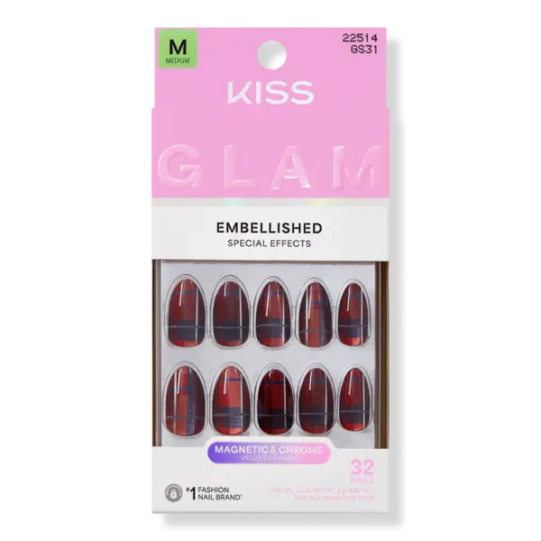 Kiss Glam Embellished Medium Almond Press On Nails, Mirror