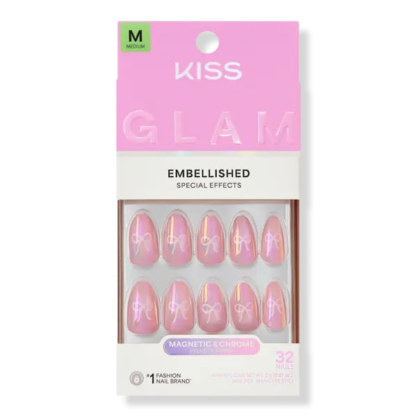 Kiss Glam Embellished Medium Almond Press On Nails, Happy Friday - One-color