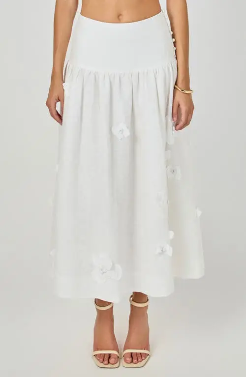 Endless Rose Floral Detail Linen Midi Skirt - White