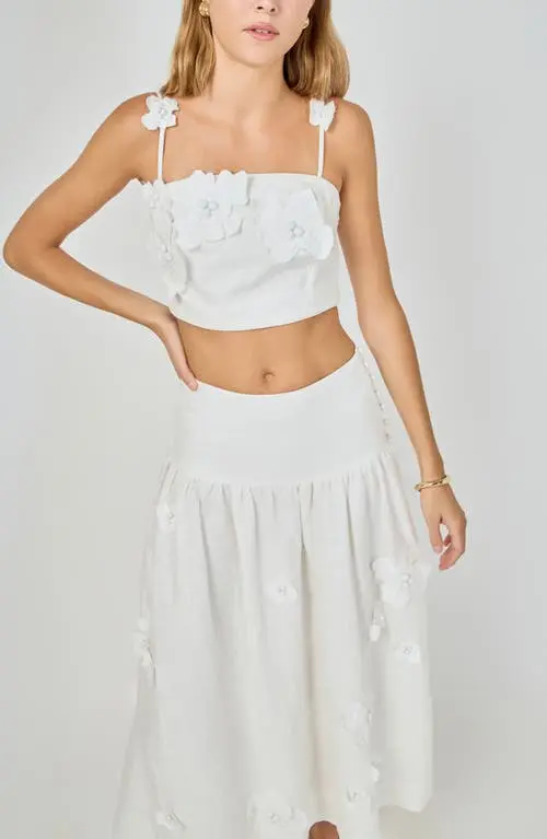 Endless Rose Floral Detail Linen Midi Skirt