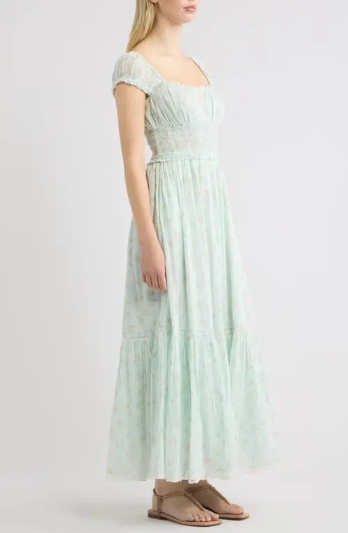 LoveShackFancy Lyssa Smocked Waist Maxi Dress - Celadon Drift