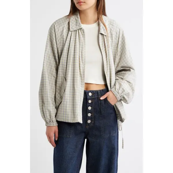 DAMSON MADDER Lailah Gingham Lightweight Bomber Jacket - Grey