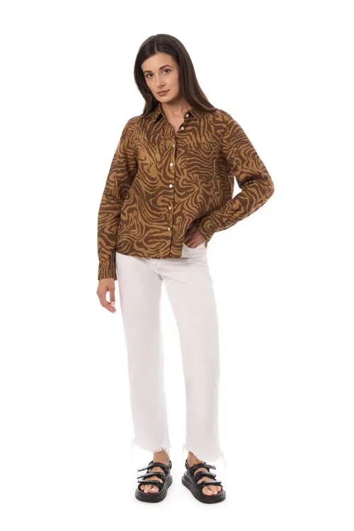 Equipment One Pocket Long Sleeve Linen Shirt With Zebra Print