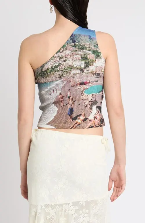 MUSE ASSEMBLY Placement Print One-shoulder Ribbed Top