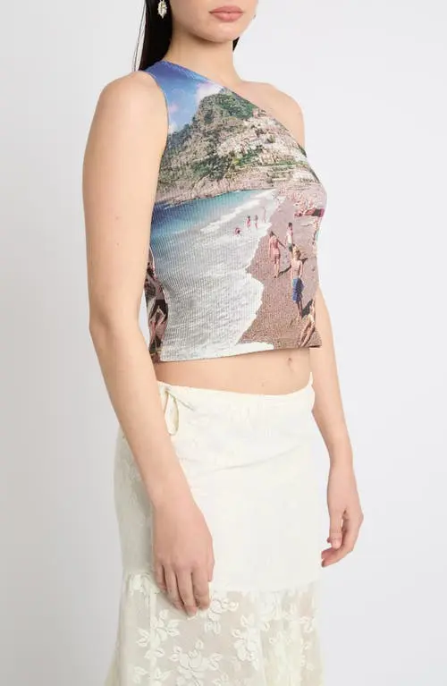 MUSE ASSEMBLY Placement Print One-shoulder Ribbed Top