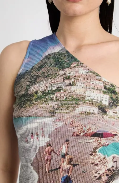 MUSE ASSEMBLY Placement Print One-shoulder Ribbed Top