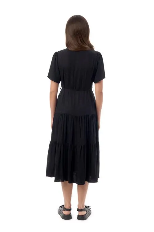 Equipment Jacquard Tiered Belted Midi Dress