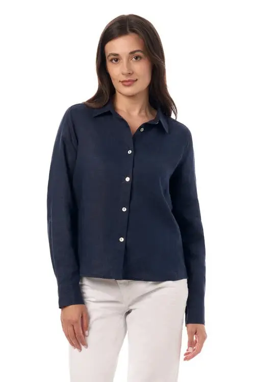 Equipment Long Sleeve Linen Shirt - Marine