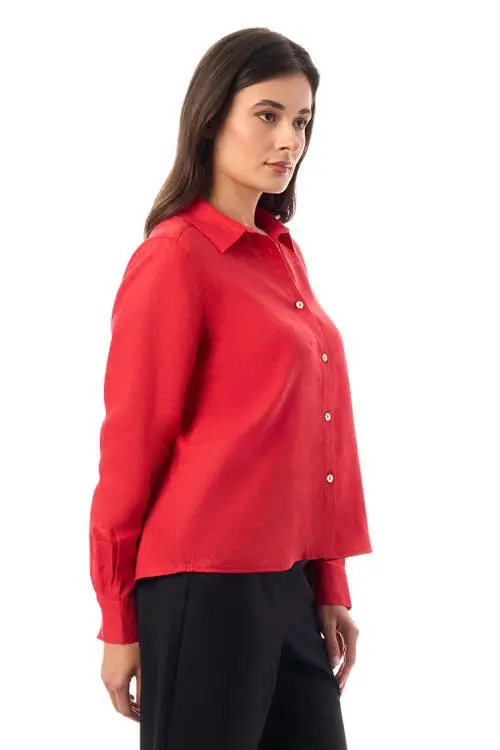 Equipment Long Sleeve Linen Shirt - Poppy